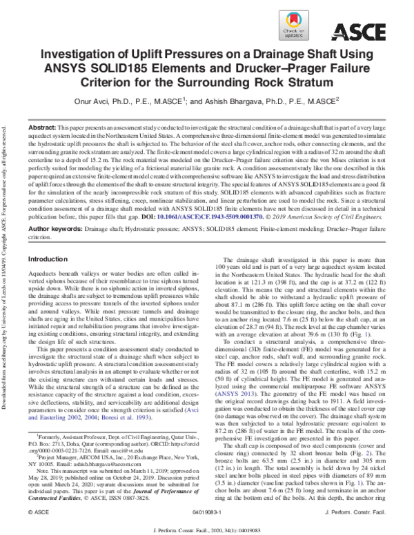 (PDF) Investigation of Uplift Pressures on a Drainage Shaft Using ANSYS ...