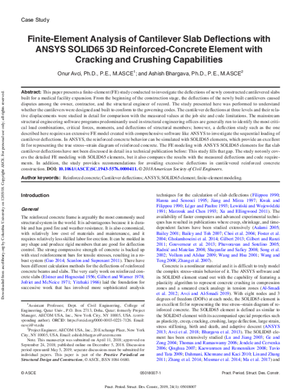 Pdf Finite Element Analysis Of Cantilever Slab Deflections With Ansys Solid65 3d Reinforced
