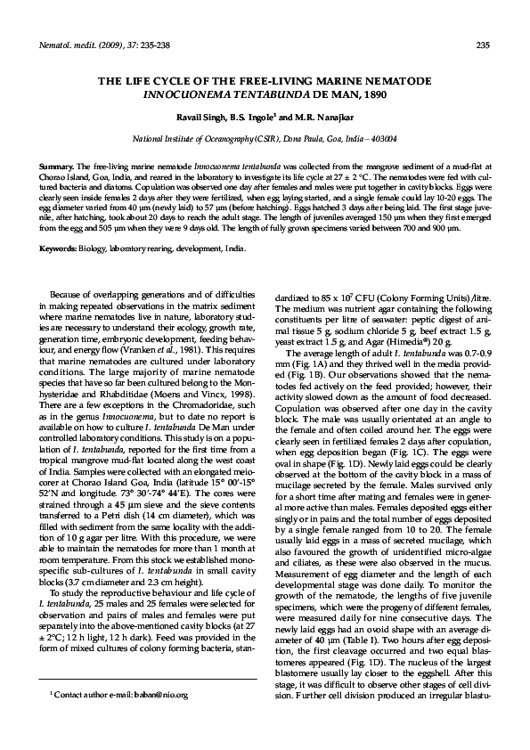 (PDF) Coastal Innocuonema Life cycle
