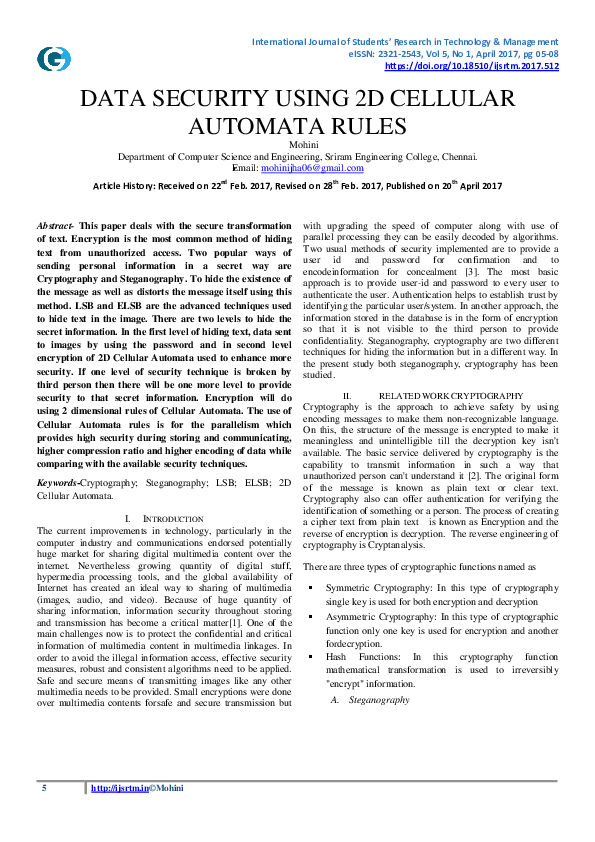 Pdf Data Security Using 2d Cellular Automata Rules
