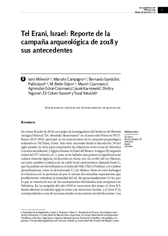 (PDF) Tel Erani, Israel: Reporte de la campaña arqueológica de 2018 y ...