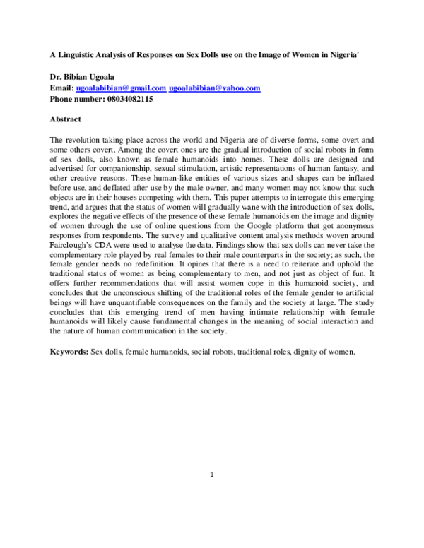 Pdf A Linguistic Analysis Of Responses On Sex Dolls Use On The Image