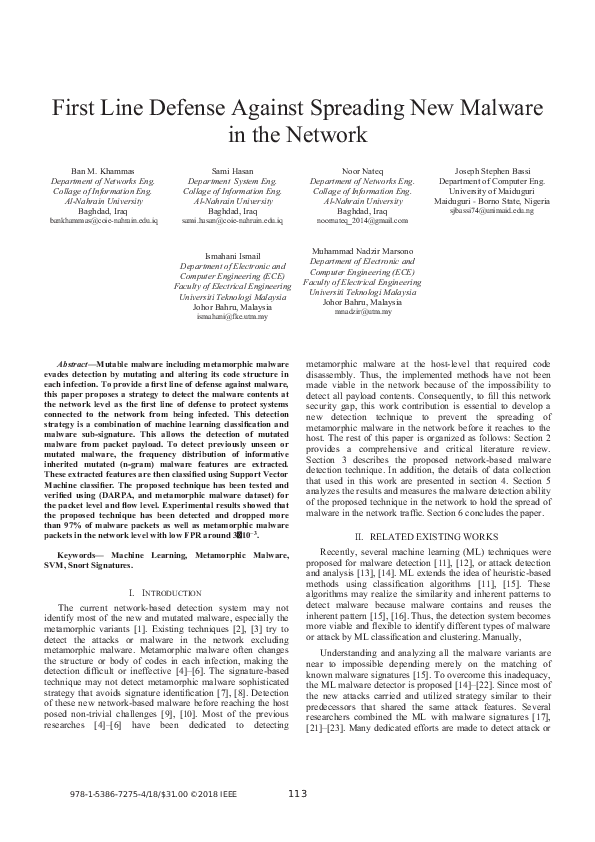 (PDF) First Line Defense Against Spreading New Malware in the Network