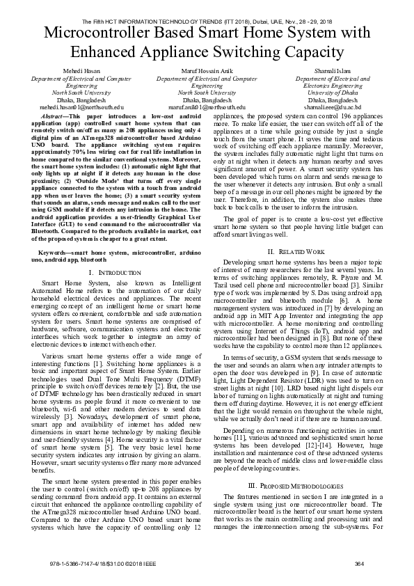 (PDF) Microcontroller Based Smart Home System with Enhanced Appliance ...