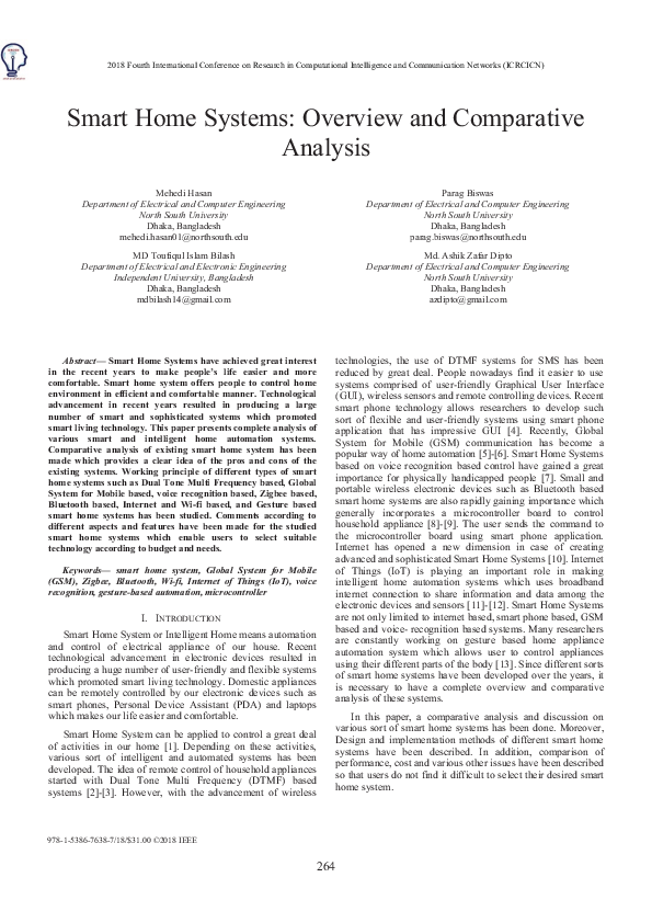 (PDF) Smart Home Systems: Overview and Comparative Analysis