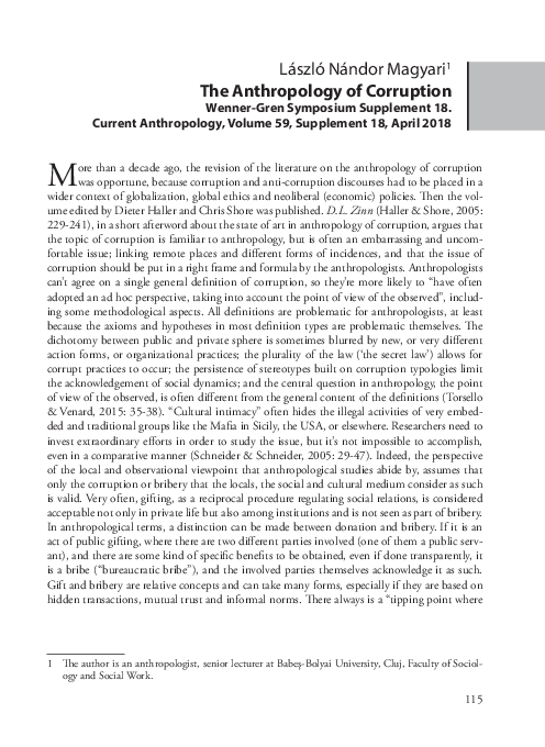(PDF) The Anthropology of Corruption