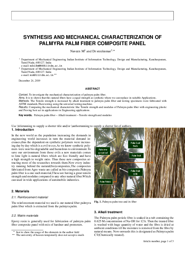 (PDF) SYNTHESIS AND MECHANICAL CHARACTERIZATION OF PALMYRA PALM FIBER ...