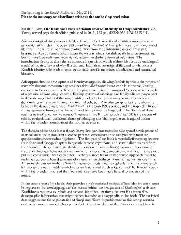 (PDF) Book review of Mahir A. Aziz, The Kurds of Iraq: Nationalism and ...