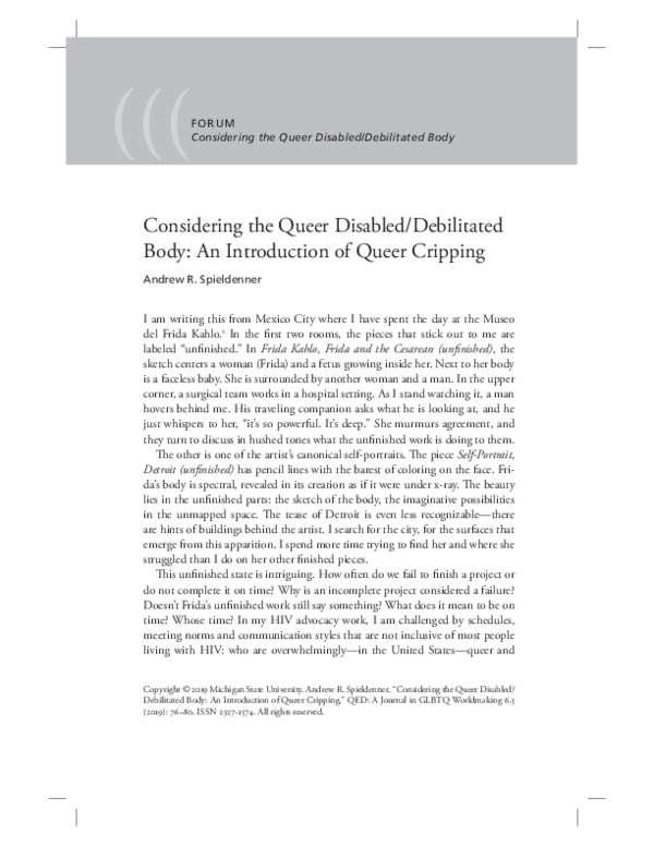 (PDF) Considering the Queer Disabled/Debilitated Body: An Introduction ...