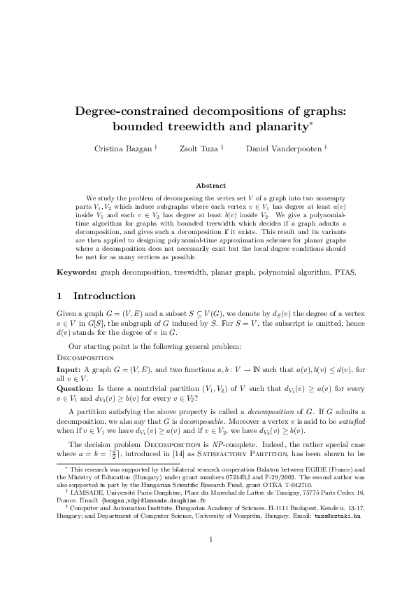 (PDF) Degree-constrained decompositions of graphs: Bounded treewidth and planarity