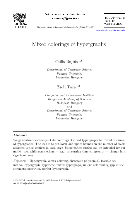 Pdf Mixed Colorings Of Hypergraphs Zsolt Tuza