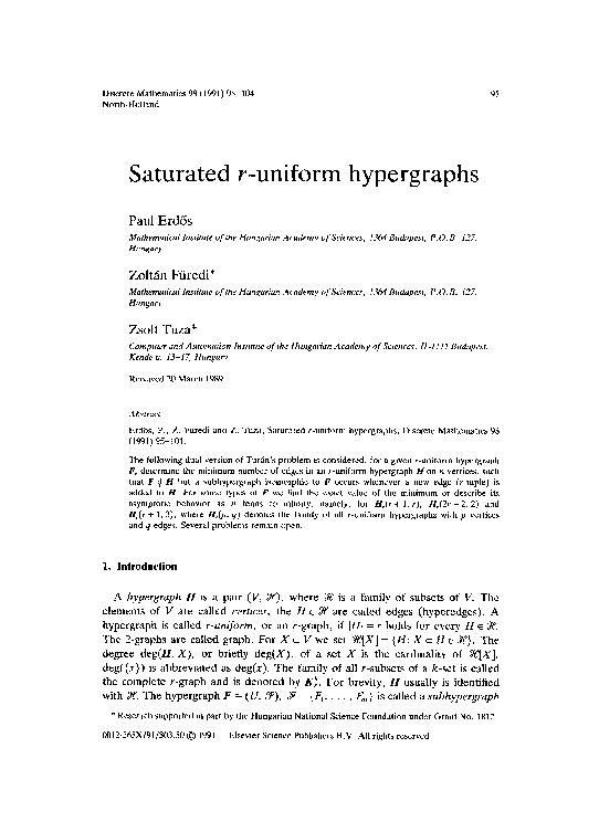 (PDF) Saturated r-uniform hypergraphs