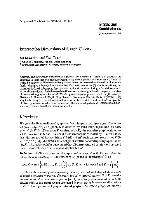 (PDF) Intersection Dimensions of Graph Classes