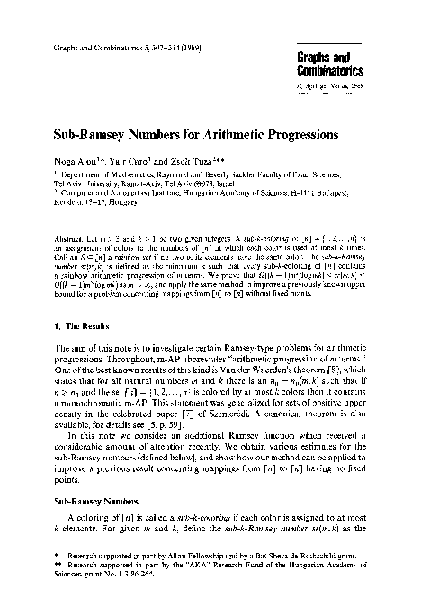 (PDF) Sub-Ramsey numbers for arithmetic progressions