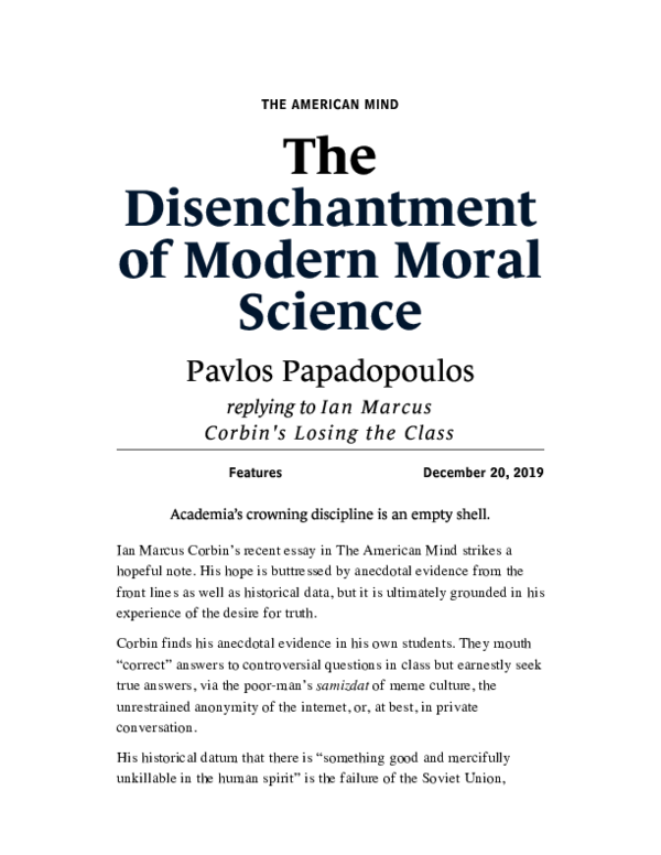 (PDF) The Disenchantment of Modern Moral Science