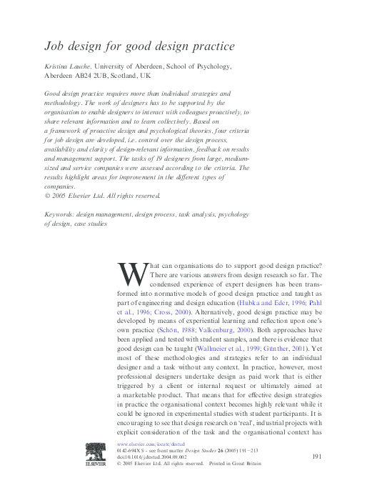 (PDF) Job design for good design practice