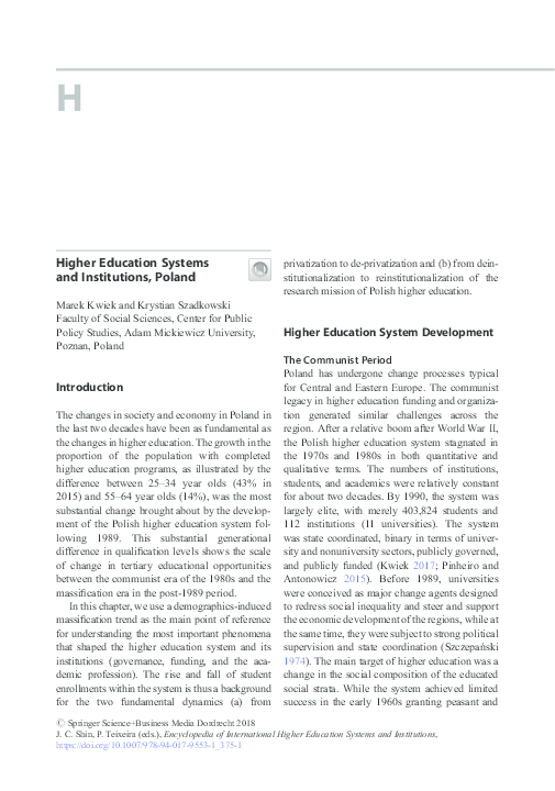 (PDF) Higher Education Systems and Institutions, Poland