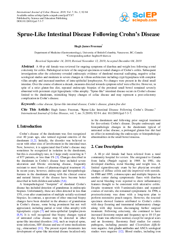 (PDF) Sprue-Like Intestinal Disease Following Crohn's Disease ...