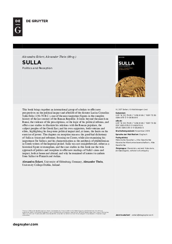 (PDF) Alexandra Eckert, Alexander Thein (eds.), Sulla: Politics and ...