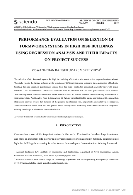 (PDF) PERFORMANCE EVALUATION ON SELECTION OF FORMWORK SYSTEMS IN HIGH RISE BUILDINGS USING ...