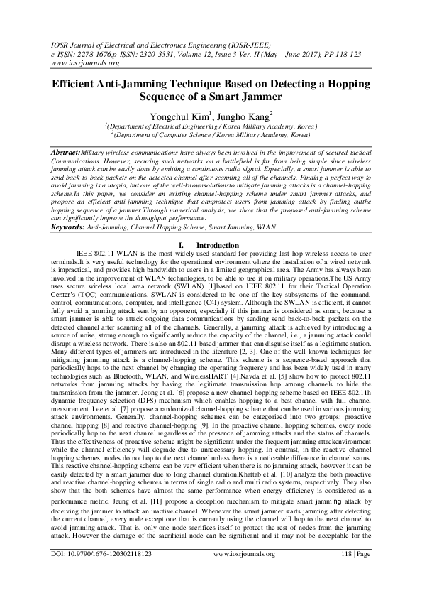 Pdf Efficient Anti Jamming Technique Based On Detecting A Hopping Sequence Of A Smart Jammer