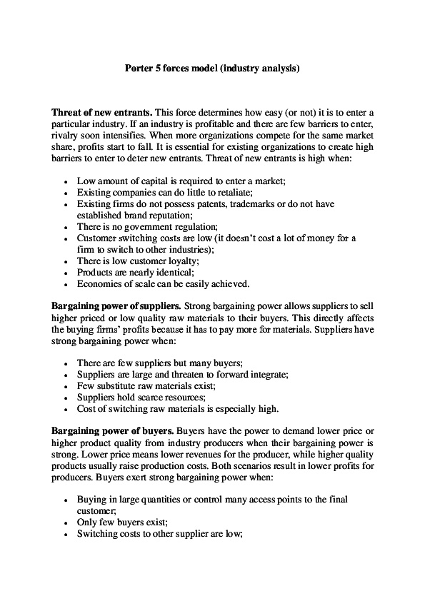 (DOC) Porter 5 forces model (industry analysis