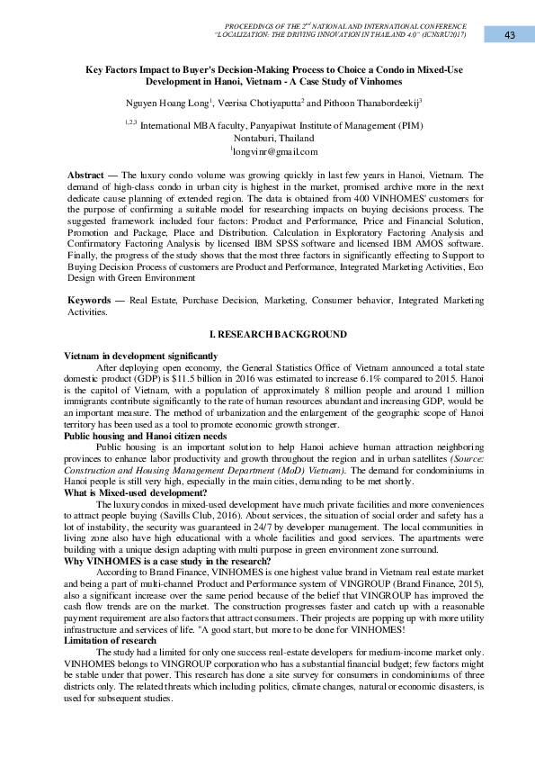 (PDF) Key Factors Impact to Buyer's Decision-Making Process to Choice a Condo in Mixed-Use ...