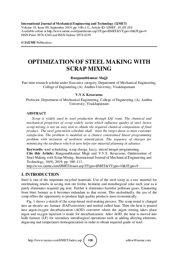 (PDF) OPTIMIZATION OF STEEL MAKING WITH SCRAP MIXING