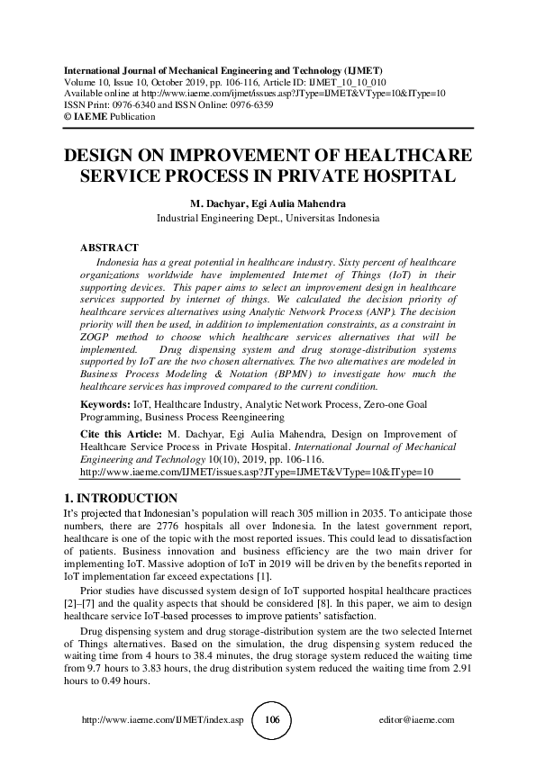 (PDF) DESIGN ON IMPROVEMENT OF HEALTHCARE SERVICE PROCESS IN PRIVATE ...