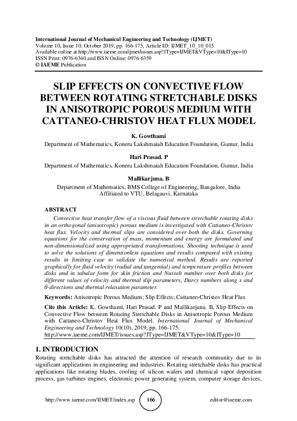 (PDF) SLIP EFFECTS ON CONVECTIVE FLOW BETWEEN ROTATING STRETCHABLE DISKS IN ANISOTROPIC POROUS ...