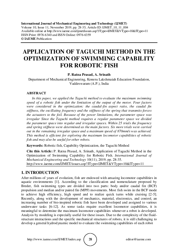 (PDF) APPLICATION OF TAGUCHI METHOD IN THE OPTIMIZATION OF SWIMMING ...