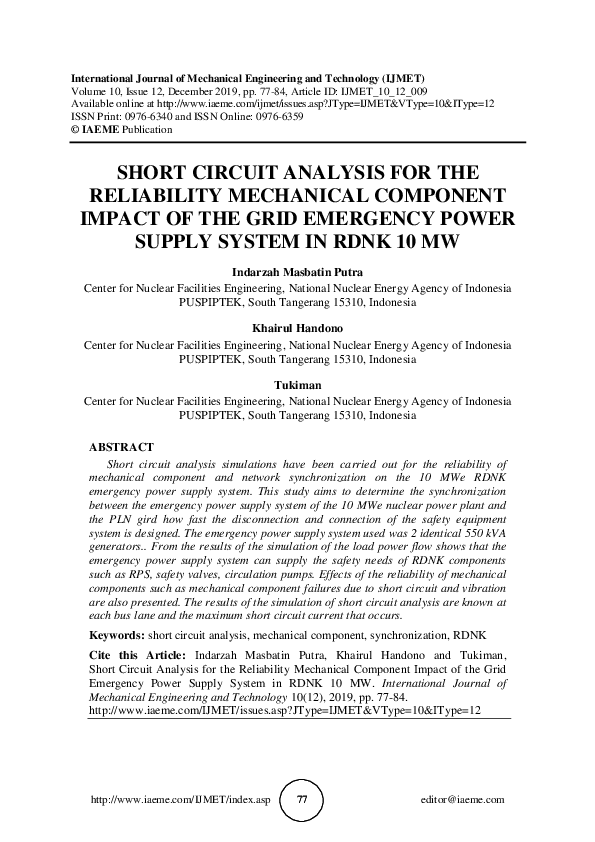 (PDF) SHORT CIRCUIT ANALYSIS FOR THE RELIABILITY MECHANICAL COMPONENT ...