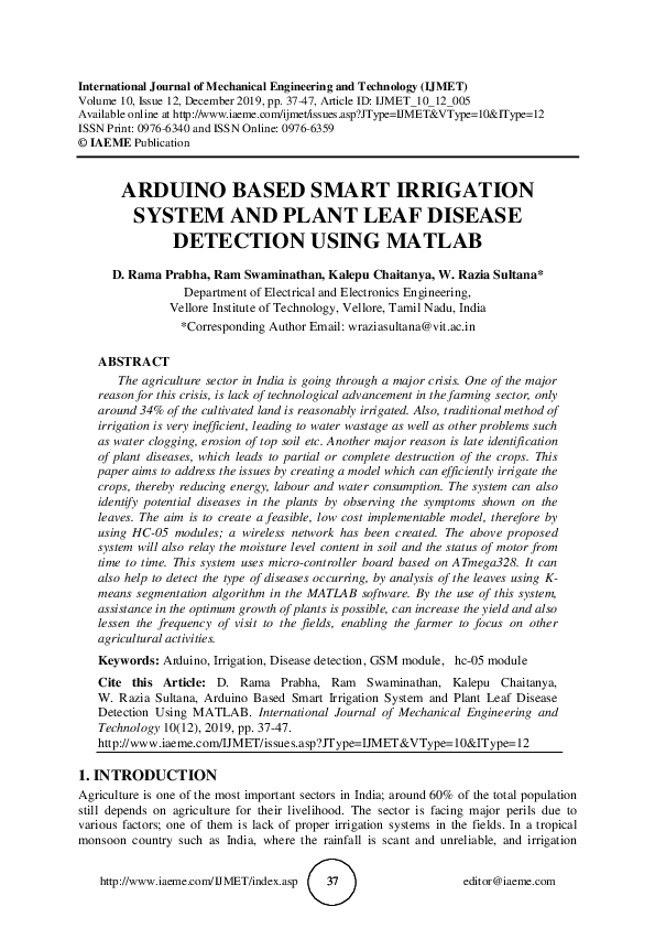 (PDF) ARDUINO BASED SMART IRRIGATION SYSTEM AND PLANT LEAF DISEASE ...