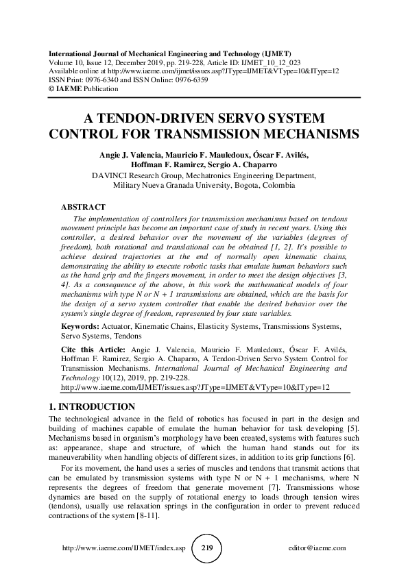 (PDF) A TENDON-DRIVEN SERVO SYSTEM CONTROL FOR TRANSMISSION MECHANISMS