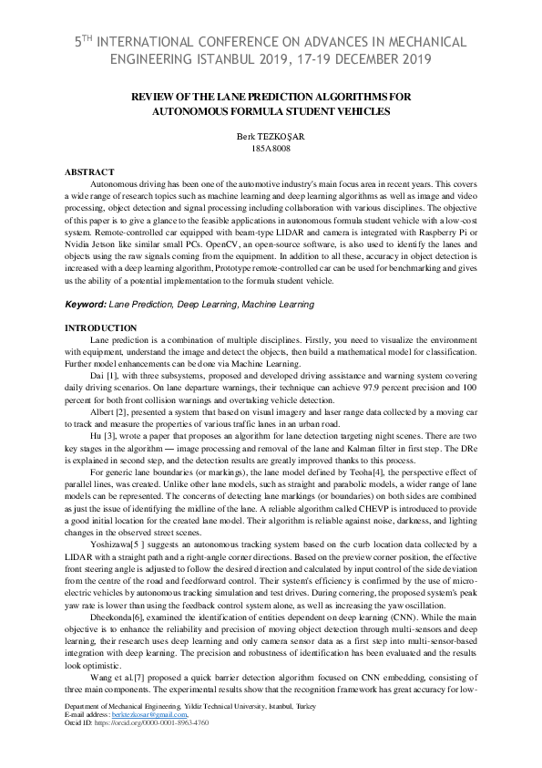 (DOC) REVIEW OF THE LANE PREDICTION ALGORITHMS FOR AUTONOMOUS FORMULA ...