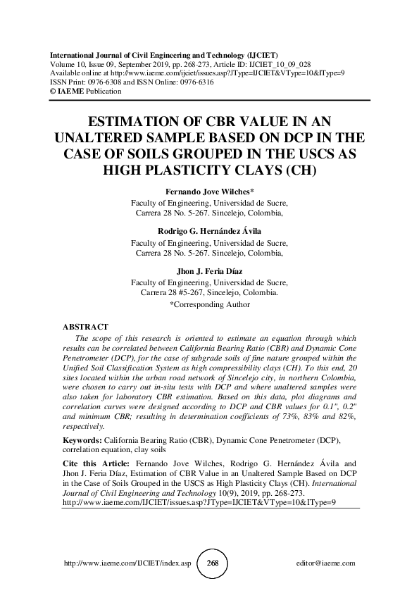 (PDF) ESTIMATION OF CBR VALUE IN AN UNALTERED SAMPLE BASED ON DCP IN ...