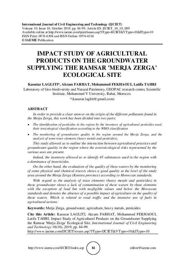 (PDF) IMPACT STUDY OF AGRICULTURAL PRODUCTS ON THE GROUNDWATER ...