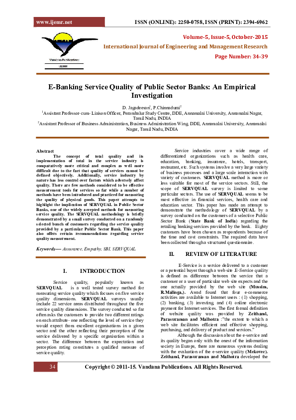 (PDF) EBanking Service Quality Of Public Sector Banks An Empirical ...