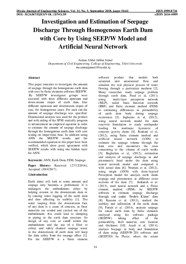 (PDF) Investigation and Estimation of Seepage Discharge Through ...
