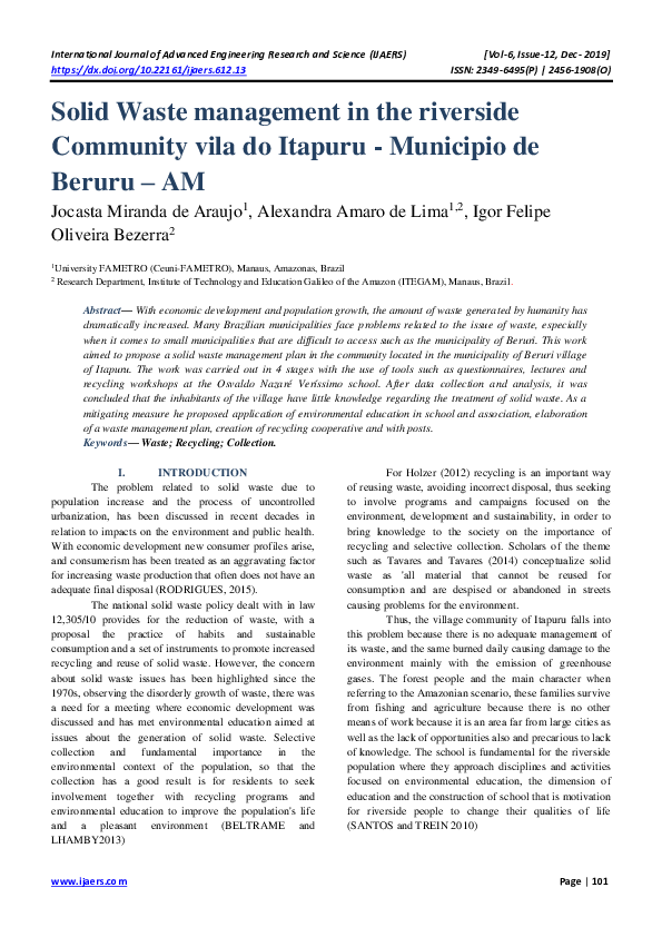 (PDF) Solid Waste management in the riverside Community vila do Itapuru ...