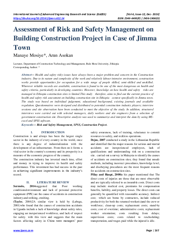 (PDF) Assessment of Risk and Safety Management on Building Construction ...
