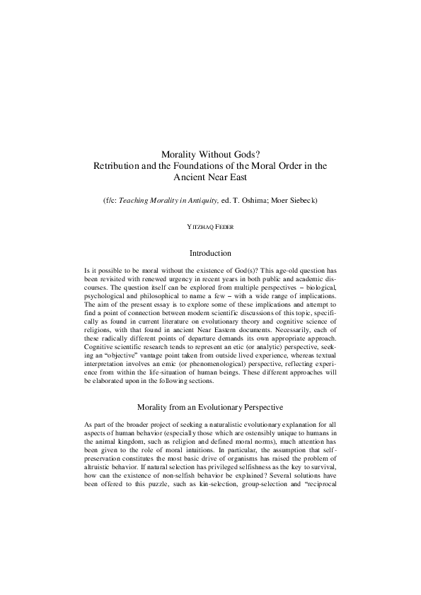 (PDF) Morality Without Gods? Retribution and the Foundations of the Moral Order in the Ancient ...
