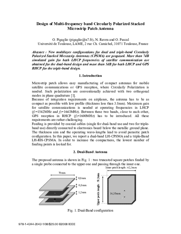 (PDF) Design of Multi-frequency band Circularly Polarized Stacked Microstrip Patch Antenna