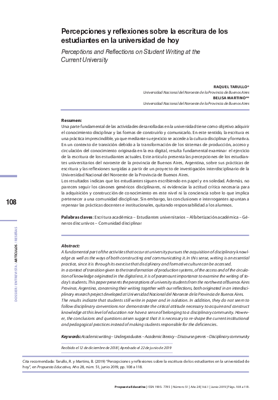 (PDF) Percepciones y reflexiones sobre la escritura de los estudiantes ...
