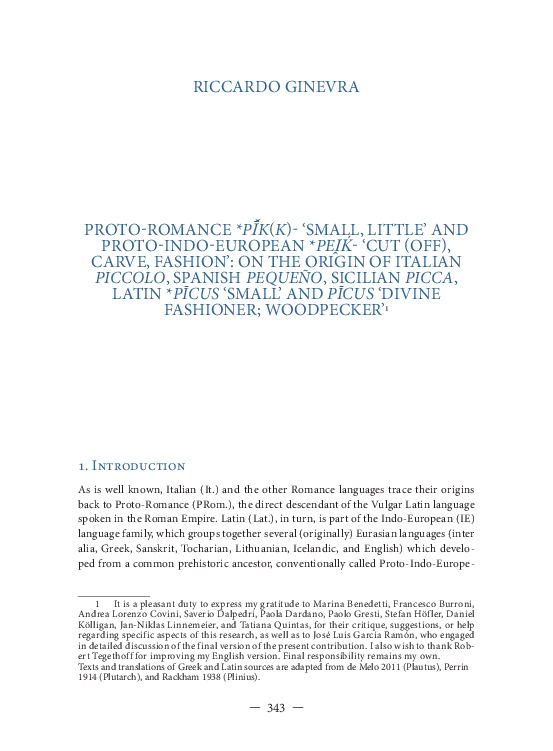 (PDF) Proto-Romance *pī̆k(k)- ‘small, little’ and Proto-Indo-European ...