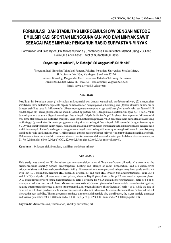 (PDF) Formulation and Stability of O/W Microemulsion by Spontaneous ...