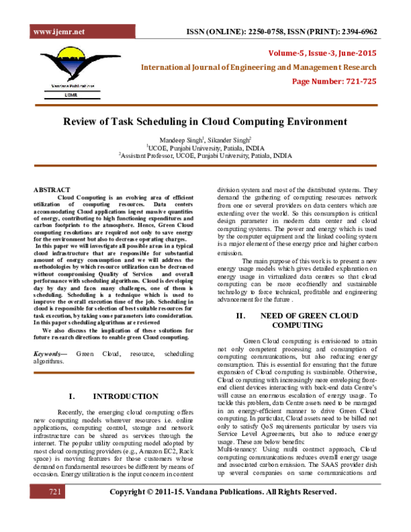 Pdf Review Of Task Scheduling In Cloud Computing Environment