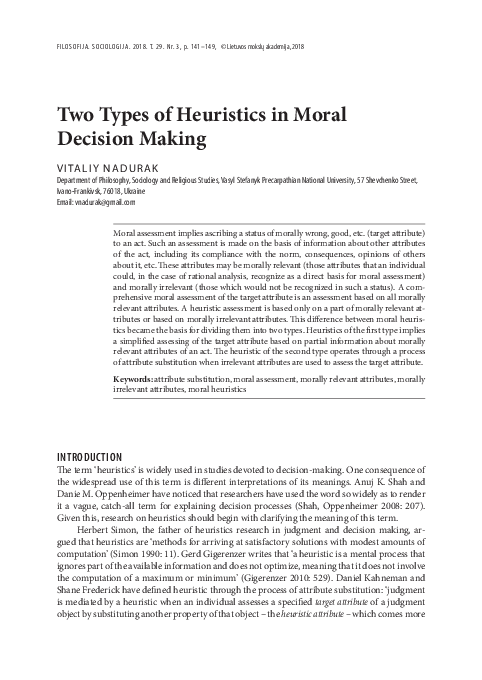 (PDF) Two Types of Heuristics in Moral Decision Making