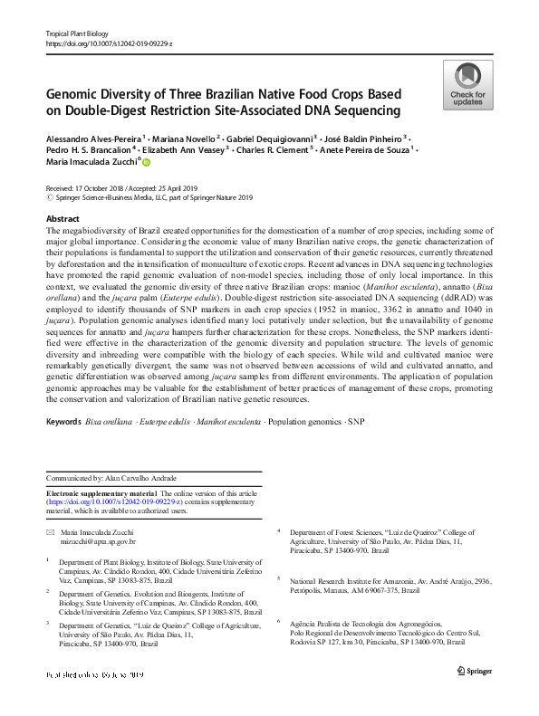 (PDF) Genomic diversity of three Brazilian native food crops based on ...