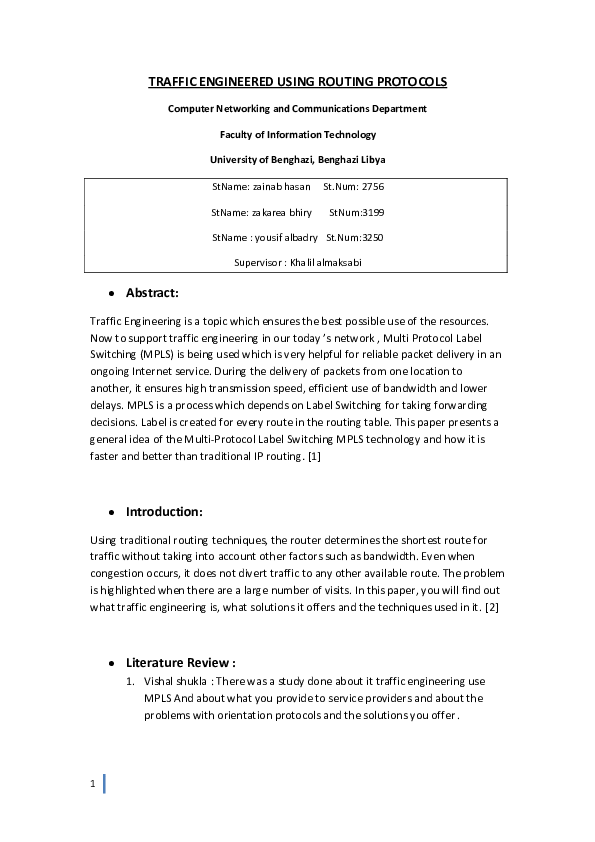 (DOC) TRAFFIC ENGINEERED USING ROUTING PROTOCOLS